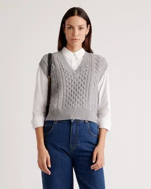 Quince Australian Merino Wool Cable Knit Sweater Vest - Heather Grey
