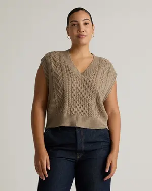 Quince Australian Merino Wool Cable Knit Sweater Vest - Malted Toffee