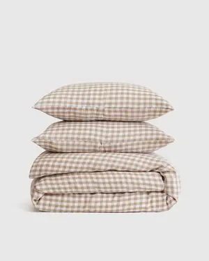 Quince European Linen Gingham Duvet Cover Set - Cafe