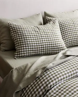 Quince European Linen Gingham Duvet Cover Set - Olive