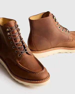 Quince Crafted Leather Moc Toe Boot - Whiskey