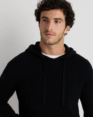 Quince Cashmere Waffle Hoodie - Black