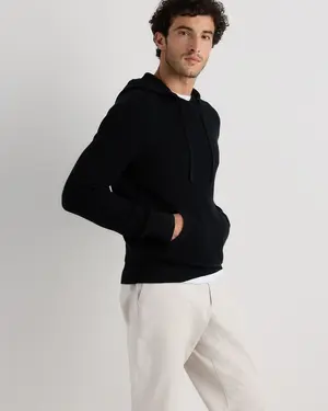 Quince Cashmere Waffle Hoodie - Black