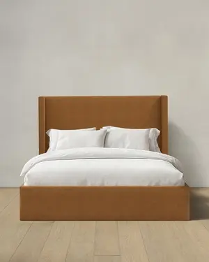 Quince Wingback Bed In Performance Linen Blend - Deep Amber