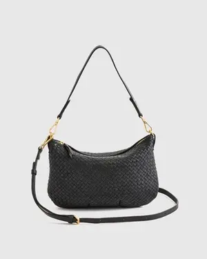Quince Italian Handwoven Leather Mini Shoulder Bag - Black