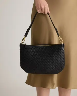 Quince Italian Handwoven Leather Mini Shoulder Bag - Black
