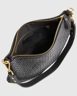 Quince Italian Handwoven Leather Mini Shoulder Bag - Black