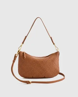Quince Sloane Handwoven Mini Shoulder Bag - Cognac