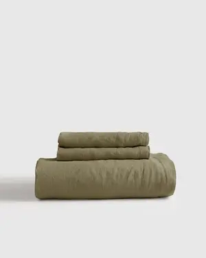 Quince European Linen Fitted Sheet Set - Aloe