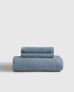 Quince European Linen Fitted Sheet Set Dusty Blue