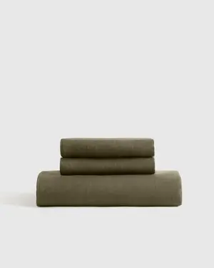 Quince European Linen Fitted Sheet Set Dusty Olive