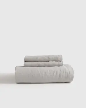 Quince European Linen Fitted Sheet Set Light Grey