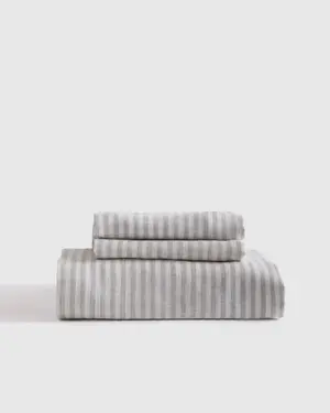 Quince European Linen Fitted Sheet Set Mist/white Stripe