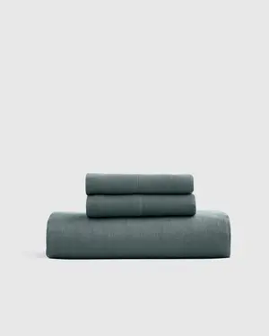 Quince European Linen Fitted Sheet Set Ocean