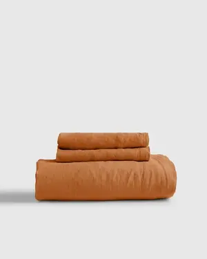 Quince European Linen Fitted Sheet Set Terracotta