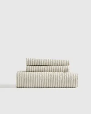 Quince European Linen Fitted Sheet Set - Willowleaf/white Stripe