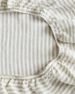 Quince European Linen Fitted Sheet Set - Willowleaf/white Stripe