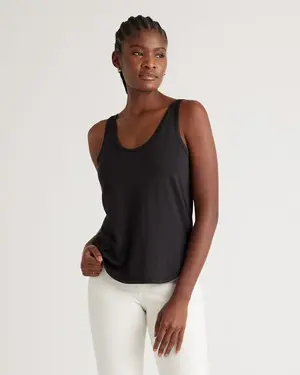 Quince Cotton Modal Double Scoop Neck Tank Top - Black