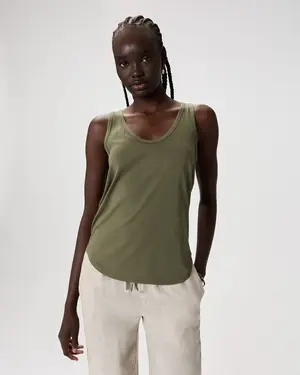 Quince Cotton Modal Double Scoop Neck Tank Top - Dark Olive