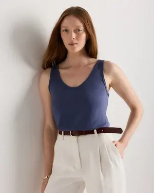 Quince Cotton Modal Double Scoop Neck Tank Top - Storm Blue
