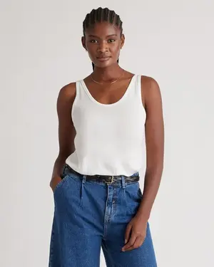 Quince Cotton Modal Double Scoop Neck Tank Top - White