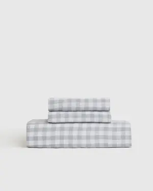 Quince European Linen Gingham Fitted Sheet Set - Blue Fog