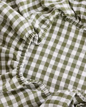 Quince European Linen Gingham Fitted Sheet Set - Olive
