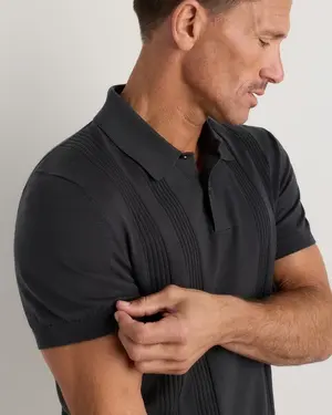 Quince Cotton-silk Ribbed Short Sleeve Sweater Polo - Charcoal