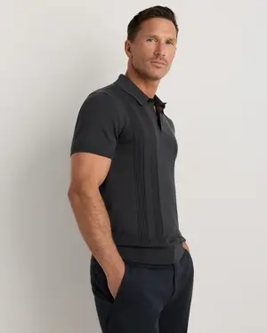 Quince Cotton-silk Ribbed Short Sleeve Sweater Polo - Charcoal