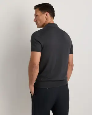 Quince Cotton-silk Ribbed Short Sleeve Sweater Polo - Charcoal
