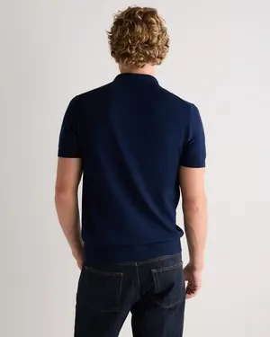 Quince Cotton-silk Ribbed Short Sleeve Sweater Polo - Navy