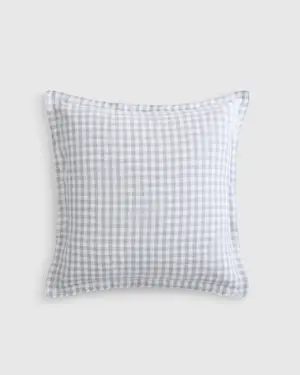 Quince European Linen Gingham Sham - Blue Fog