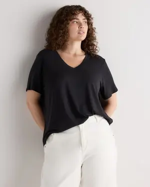 Quince Cotton Modal V Neck T-shirt - Black