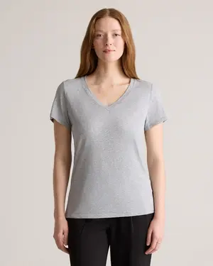 Quince Cotton Modal V-neck T-shirt - Heather Grey