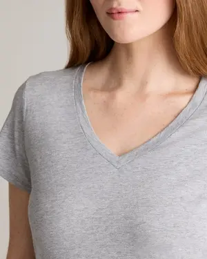 Quince Cotton Modal V-neck T-shirt - Heather Grey