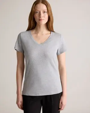 Quince Cotton Modal V-neck T-shirt - Heather Grey