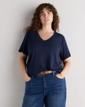 Quince Cotton Modal V Neck T-shirt - Navy
