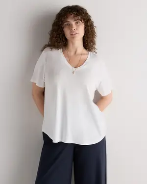Quince Cotton Modal V Neck T-shirt - White