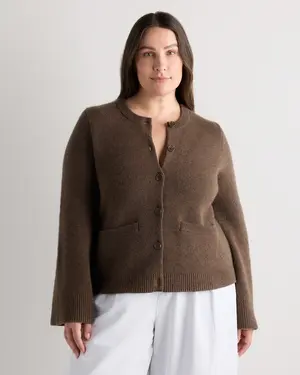 Quince Mongolian Cashmere Structured Cardigan Sweater - Brown