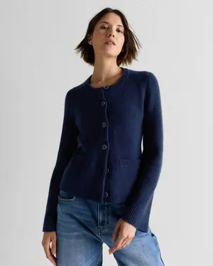 Quince Mongolian Cashmere Structured Cardigan Sweater - True Navy