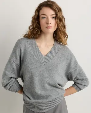 Quince Mongolian Cashmere V-neck Sweater - Heather Grey