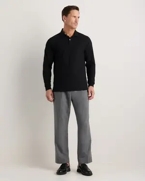Quince Long Sleeve Pique Polo - Black