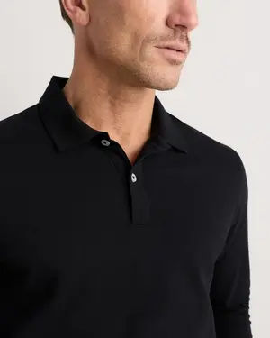 Quince Long Sleeve Pique Polo - Black