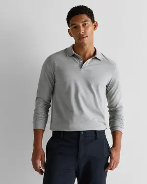 Quince Long Sleeve Pique Polo - Heather Grey