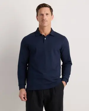 Quince Long Sleeve Pique Polo - Navy