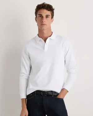Quince Long Sleeve Pique Polo - White