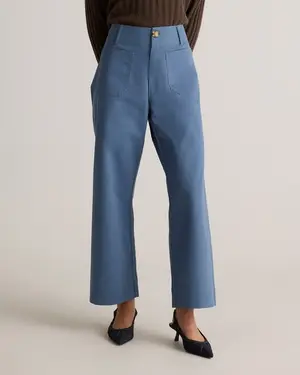 Quince Organic Stretch Cotton Cropped Wide Leg Chino Pants - Aegean Blue