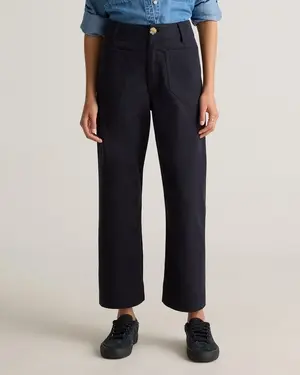Quince Organic Stretch Cotton Cropped Wide Leg Chino Pants - Black