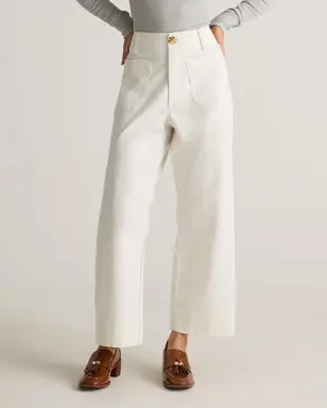 Quince Organic Stretch Cotton Cropped Wide Leg Chino Pants - Frost
