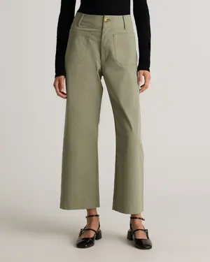 Quince Organic Stretch Cotton Cropped Wide Leg Chino Pants - Olive